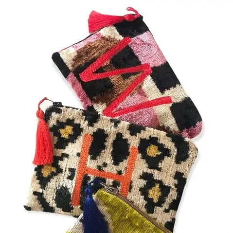 AYCA Design Silk Velvet Ikat Monogrammed Small Pouch Leopard – Bestswimwear